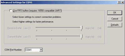 Turning the Communications Port's FIFO buffers OFF | Kohler | DSA